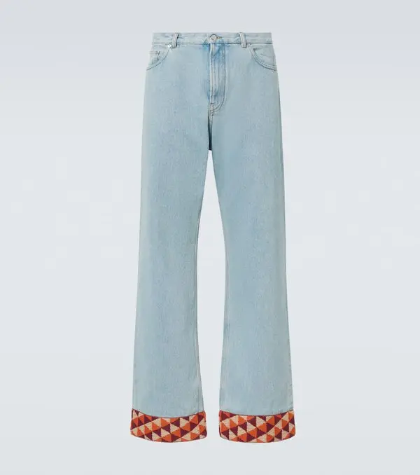 Valentino Garavani Jacquard-trimmed Wide-leg Jeans