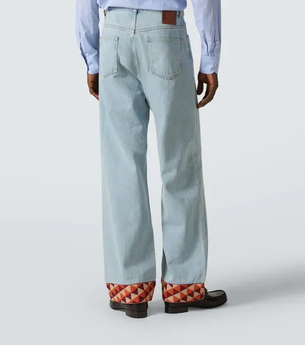 Valentino Garavani Jacquard-trimmed Wide-leg Jeans