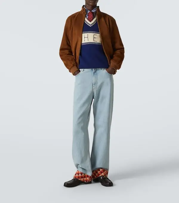 Valentino Garavani Jacquard-trimmed Wide-leg Jeans