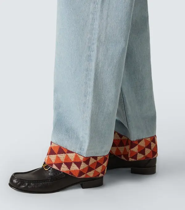 Valentino Garavani Jacquard-trimmed Wide-leg Jeans