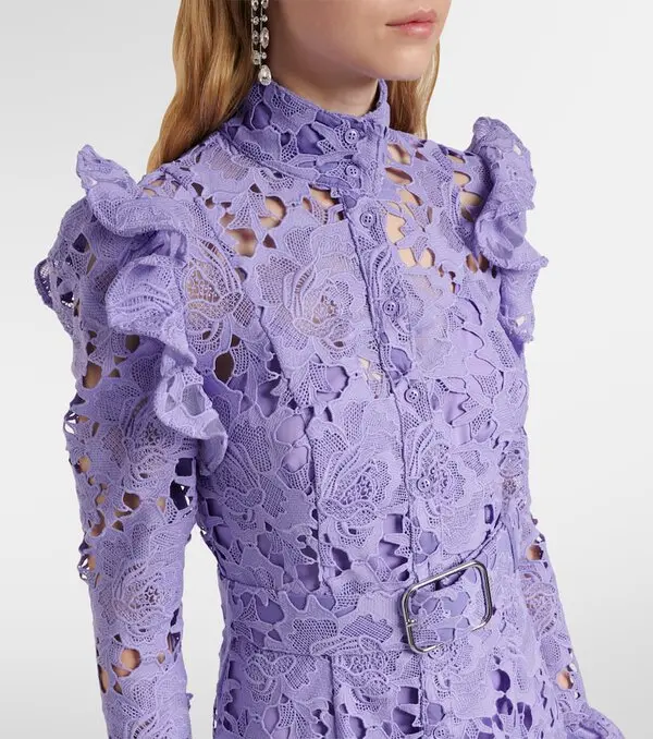 LEO LIN Aliyah Floral Ruffled Lace Midi Dress