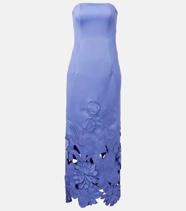 LEO LIN Rayna Floral-applique Satin Maxi Dress - Blue