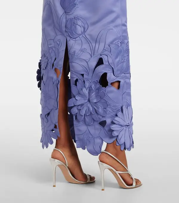 LEO LIN Rayna Floral-applique Satin Maxi Dress