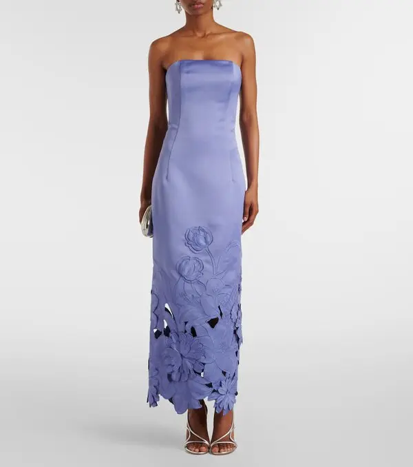 LEO LIN Rayna Floral-applique Satin Maxi Dress