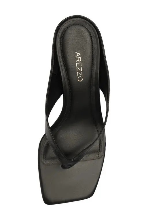 AREZZO Gia Mid Heel Leather Flip Flop - Black