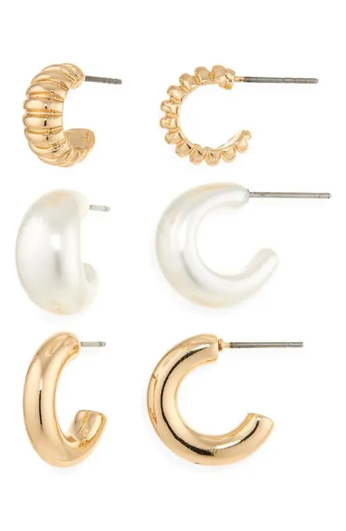 Bp. Set Of Three Chubby Hoop Earrings - Ivory- Gold