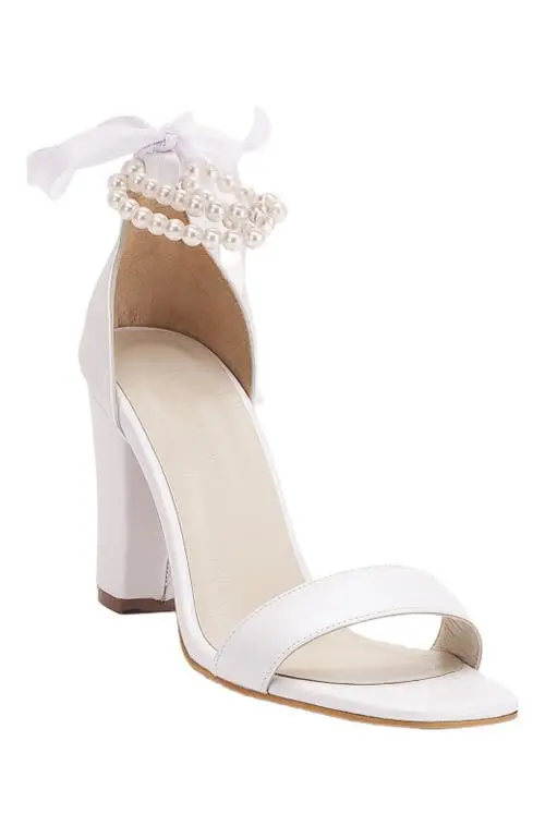 FOREVER & ALWAYS SHOES Dina Leather Pearl Block Heel Sandals - Ivory Leather