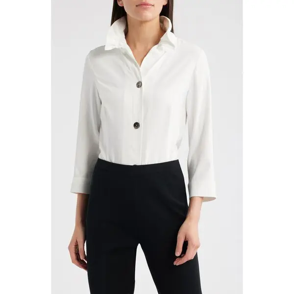 Ming Wang Ruffle Collar Button-up Shirt