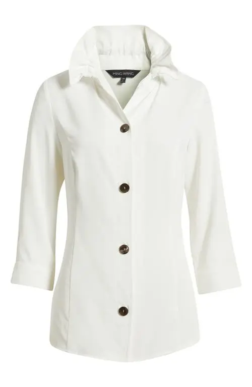 Ming Wang Ruffle Collar Button-up Shirt