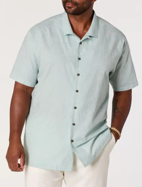OAK HILL BY DXL Big & Tall Solid Camp Shirt - Mint
