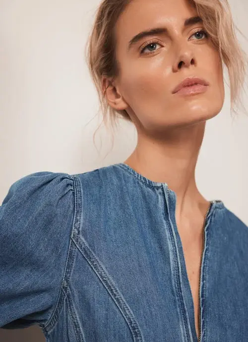 Mint Velvet Denim Zip Midi Dress