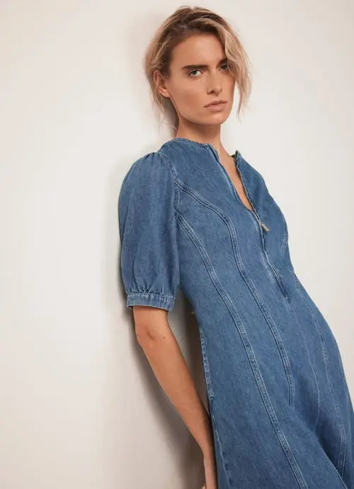 Mint Velvet Denim Zip Midi Dress
