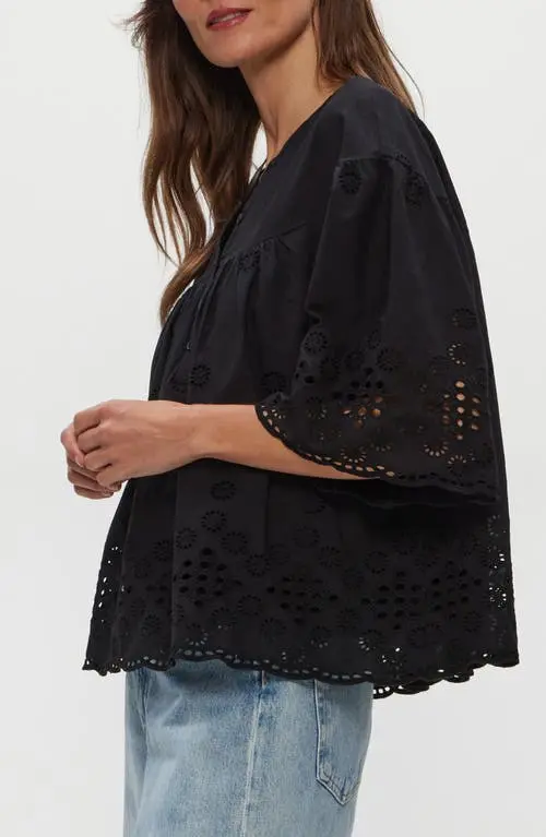 Michael Stars Gloria Flutter Sleeve Eyelet Top - Black