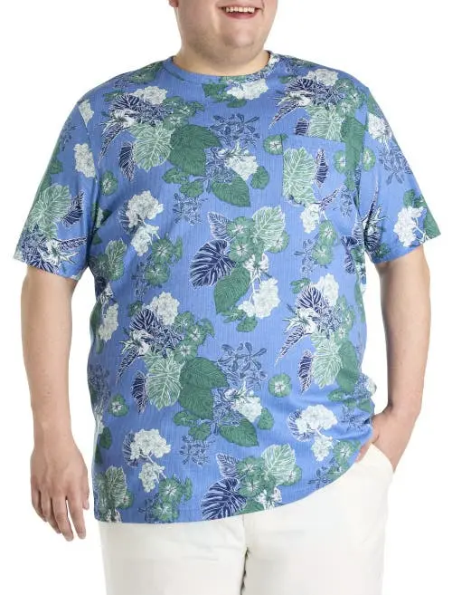 HARBOR BAY BY DXL Big & Tall Floral Print Moisture-wicking Pocket T-shirt - Blue Depths Multi