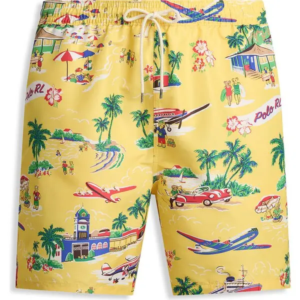 Polo Ralph Lauren Big & Tall Traveler Classic Polo Bear Swim Trunks - Yellow