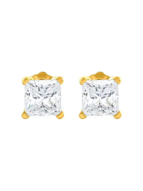 BLISS DIAMOND 1 1/4ct Princess Cut Lab Grown Diamond Stud Earrings - 14k Yellow Gold