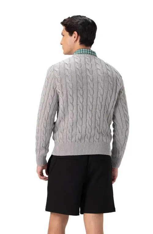 MEMBERS ONLY Crew Neck Cable Knit Sweater - Grey