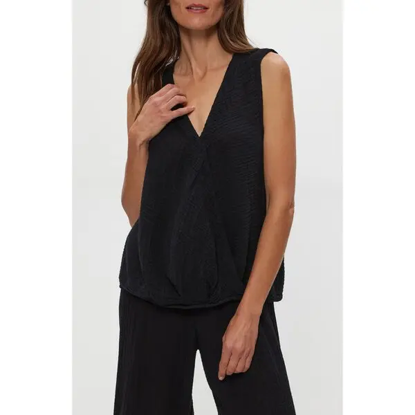Michael Stars Kate Surplice Sleeveless Top - Black