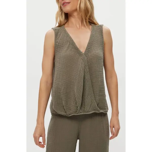 Michael Stars Kate Surplice Sleeveless Top - Olive