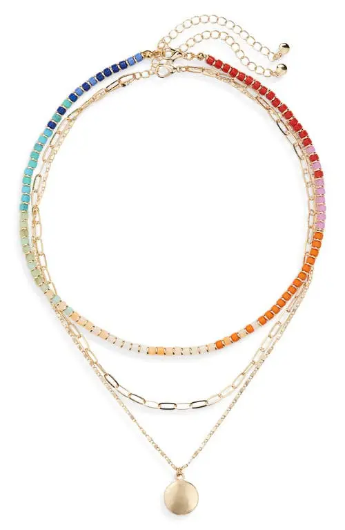 Nordstrom Set Of Two Beaded And Disc Pendant Layered Chain Necklaces - Rainbow- Gold