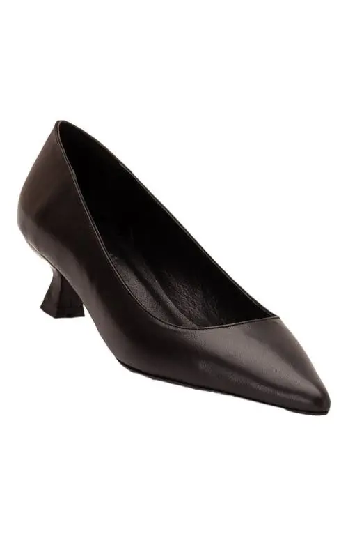 FOREVER & ALWAYS SHOES Helly Kitten Heel Leather Stiletto Pumps - Black Leather