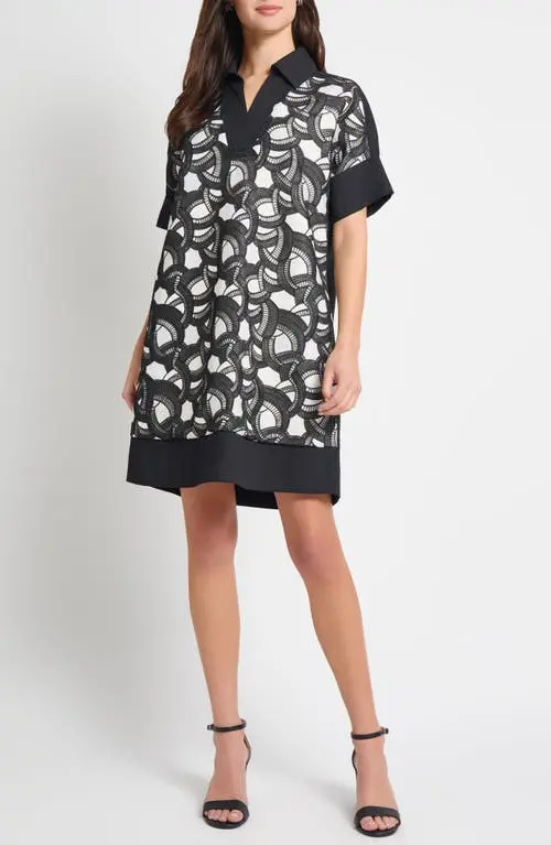 Ming Wang Mixed Media Lace Shift Dress