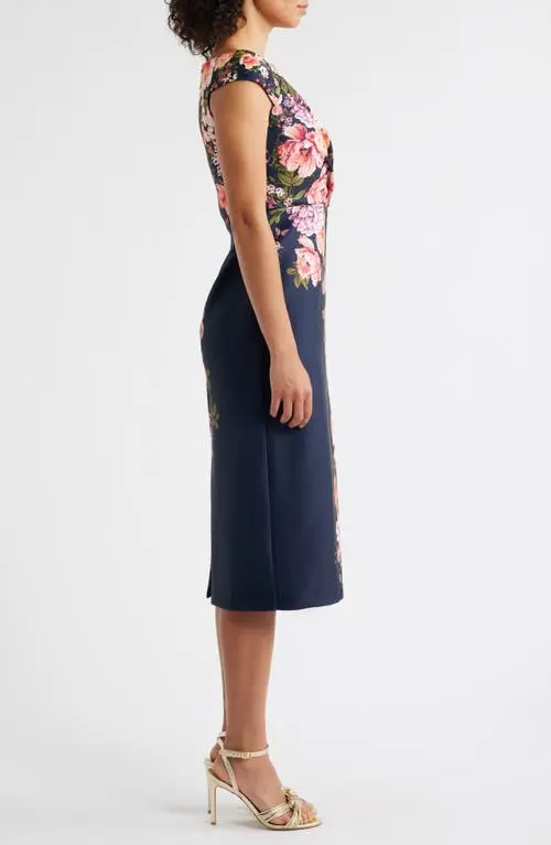 Eliza J Floral Print Scuba Sheath Dress In Navy - 55% Off | Editorialist