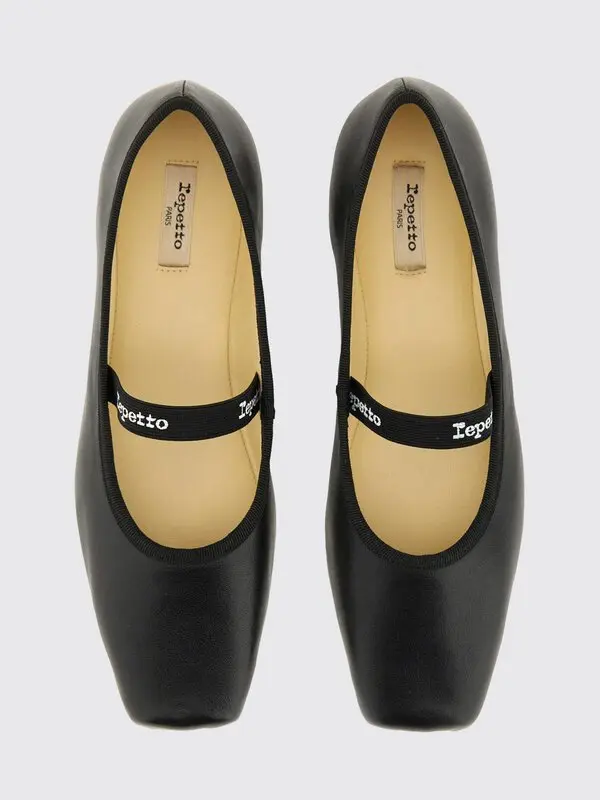Repetto Lizbeth Calfskin Mary Jane Flats With Square Toe - Black