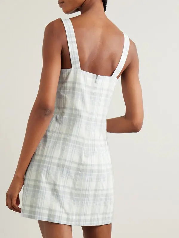 Theory Checked Cotton And Linen-blend Mini Dress