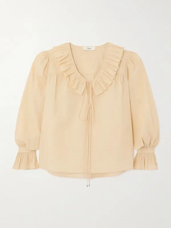 Chloé Ruffled Cotton-voile Blouse - Neutrals