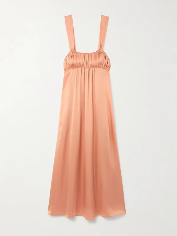 Chloé Gathered Silk-satin Midi Dress