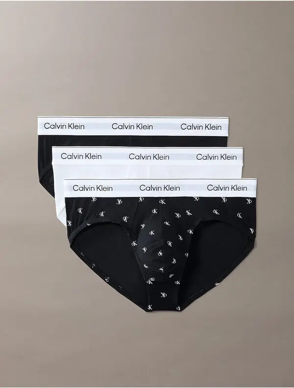 Calvin Klein Icon Cotton Stretch 3-pack Hip Brief - Black/diamond Logo Black/classic White