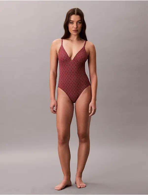 Calvin Klein Modern Logo One Piece Swimsuit - Fall Berry