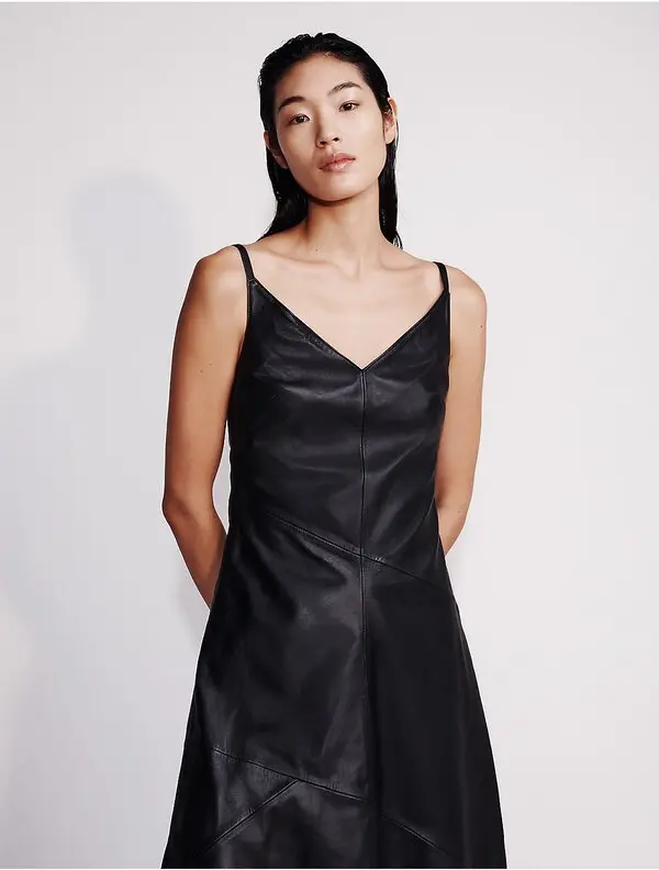 maxi dress with leather straps Elegant Women's High Slit Long Dress with Leather Straps / Gothic Style Off-Shoulder Dress main image 0