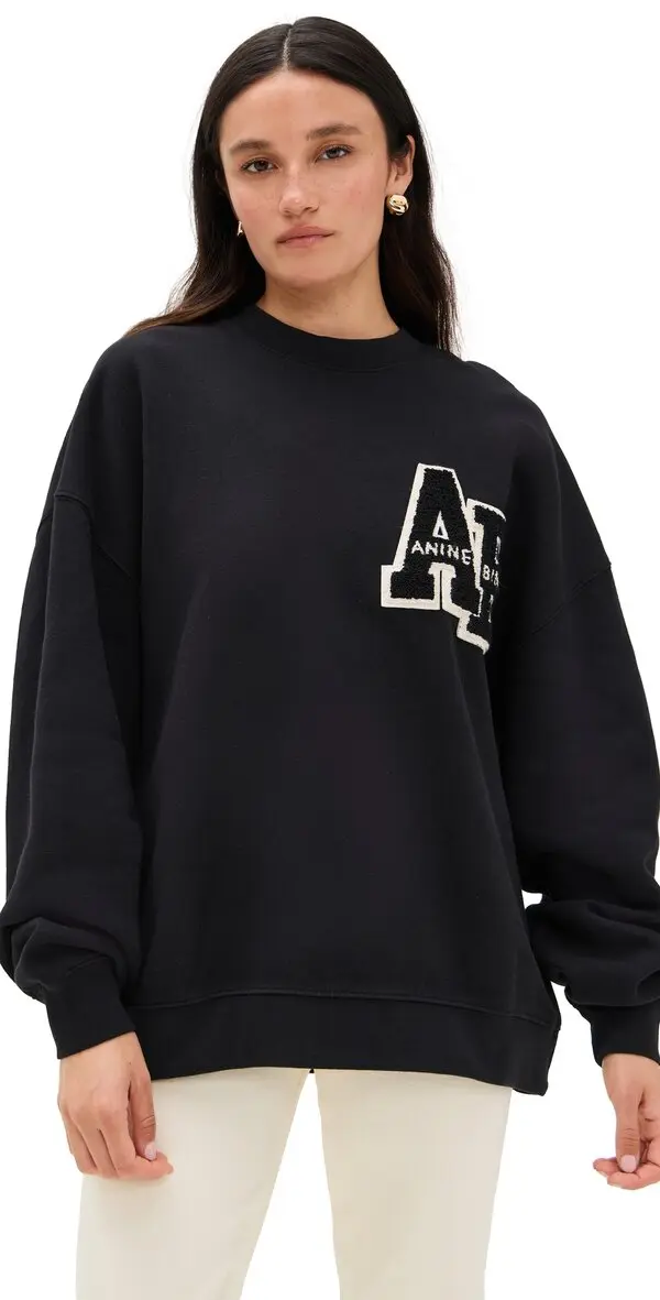 ANINE BING Miles Oversized Letterman Sweatshirt - Black