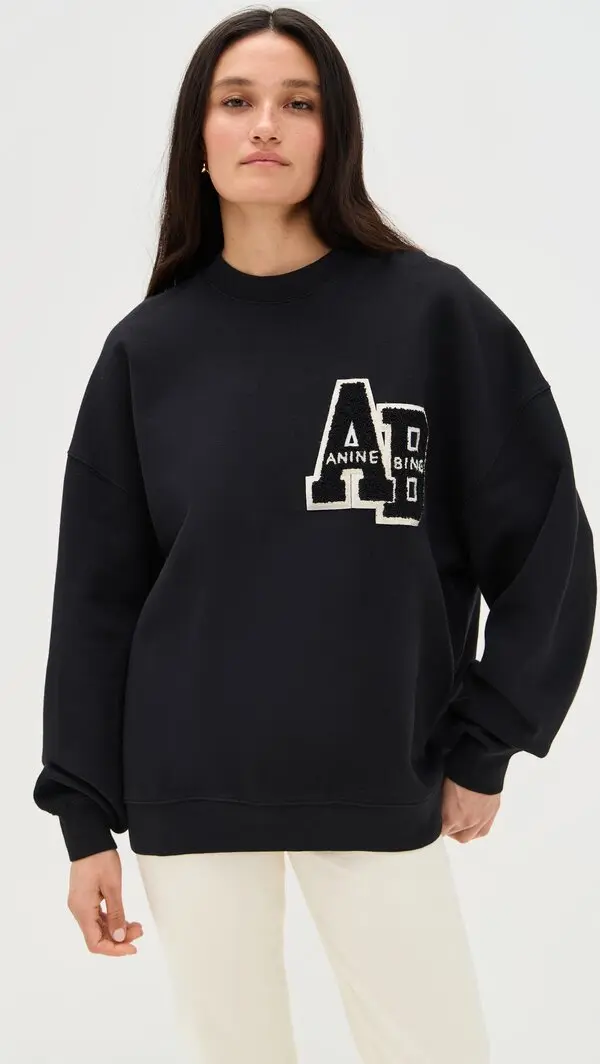 ANINE BING Miles Oversized Letterman Sweatshirt - Black
