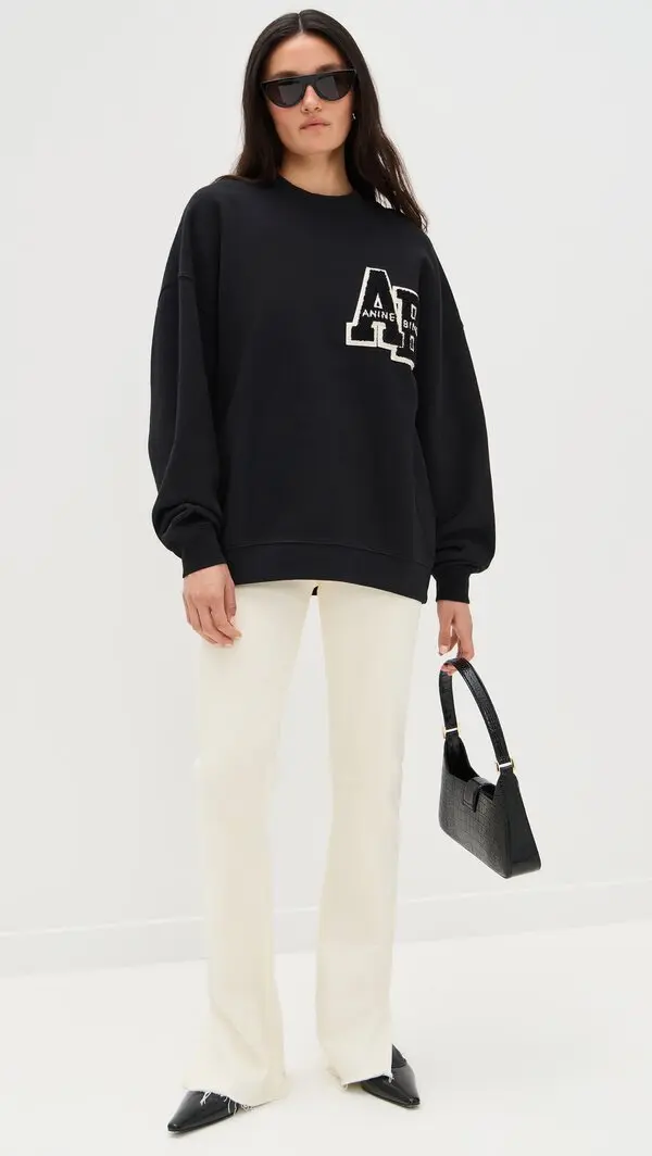 ANINE BING Miles Oversized Letterman Sweatshirt - Black