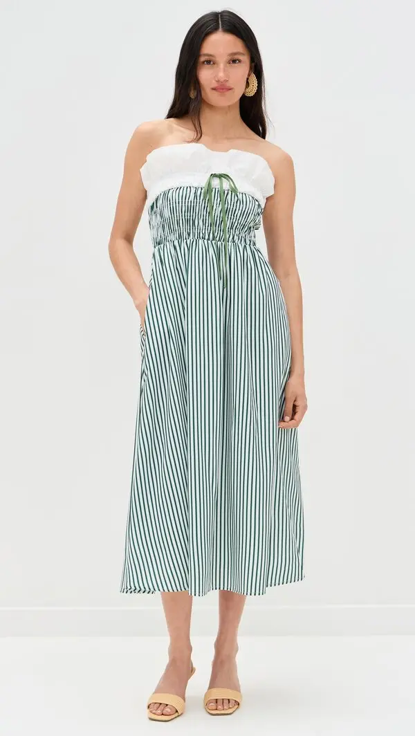 green stripe strapless dress Pistola - Bianca Shirred Bodice Dress main image 1