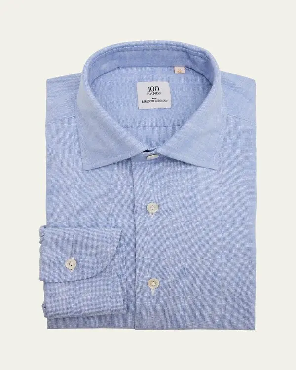 100HANDS Cotton Chambray Spread-collar Sport Shirt - Blue