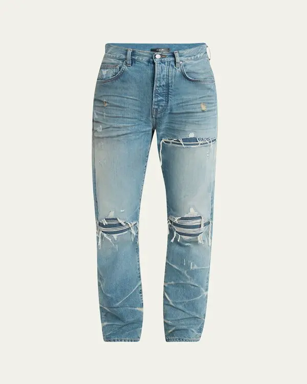 Amiri Mx1 Destroyed Straight Jeans Honeycomb Indigo Editorialist