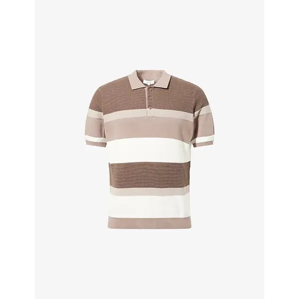 ARNE Calle Striped Cotton-knit Polo Shirt - Stone
