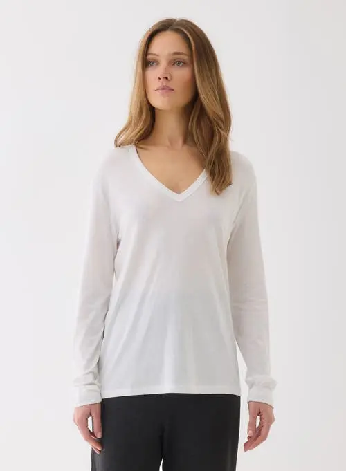 Majestic Filatures Lyocell Cotton Blend Long Sleeve V-neck - Blanc