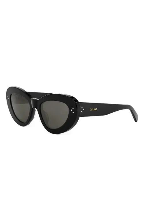 Celine Bold 3 Dots Cat Eye Sunglasses - Shiny Black / Smoke