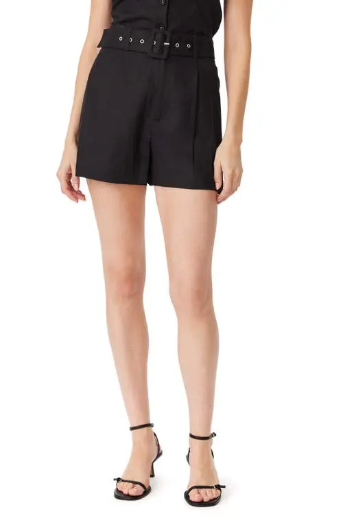 Habitual Belted Pleated Linen Blend Shorts - Black