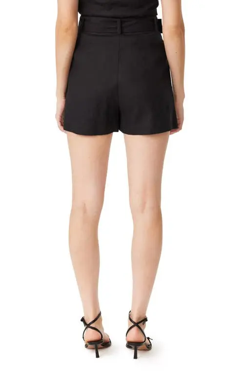 Habitual Belted Pleated Linen Blend Shorts - Black
