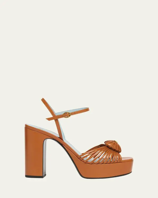 Valentino Garavani Vlogo Royal Heart Leather Platform Sandals - Roasted Pecan