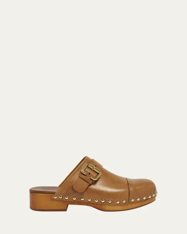 Chloé Jeannette Calf Leather Clogs - Ginger Brown