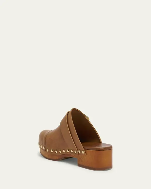Chloé Jeannette Calf Leather Clogs - Ginger Brown
