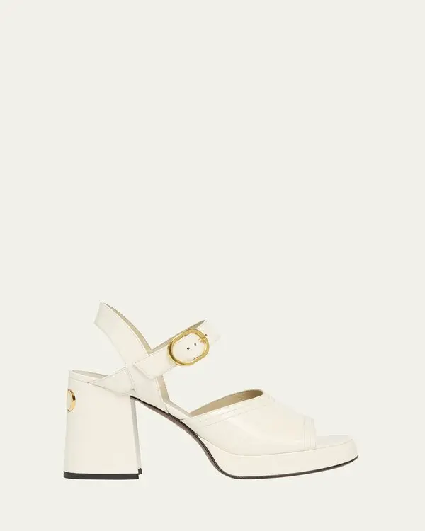 Valentino Garavani Vlogo Patent Leather Platform Sandals - Ivory