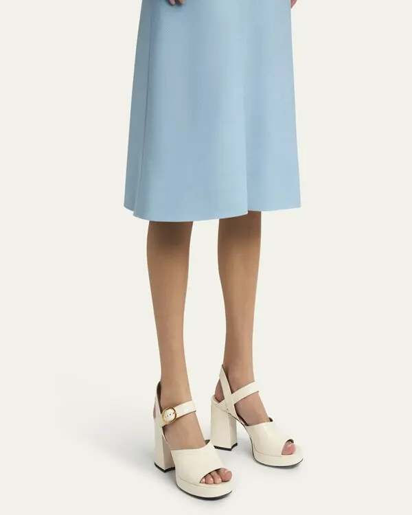Valentino Garavani Vlogo Patent Leather Platform Sandals - Ivory